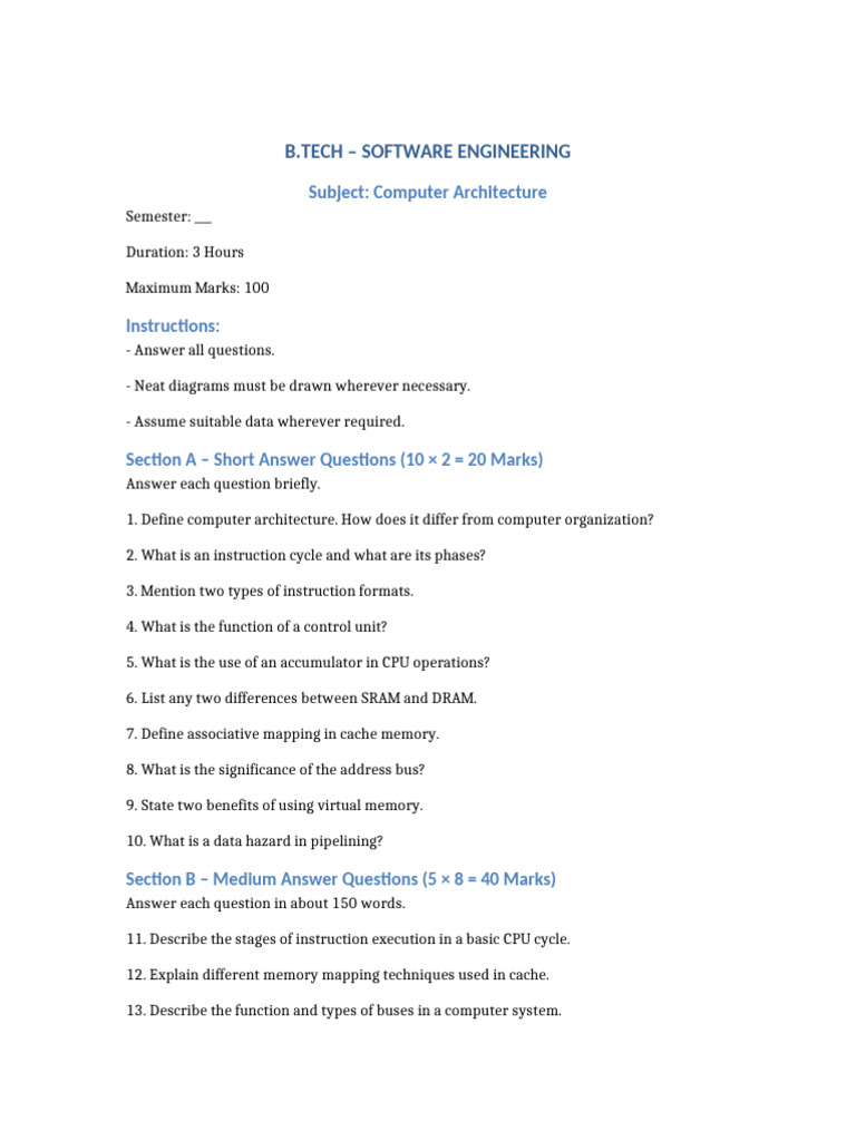 Computer Architecture Exam Paper | PDF