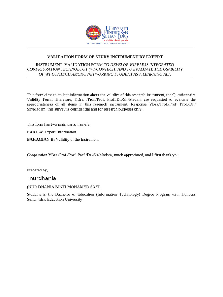 Expert Validation Form for Wi-ConTech | PDF | Usability | Academic Degree