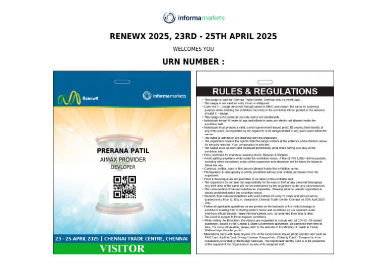 RENEWX 2025, 23RD - 25TH APRIL 2025 Urn Number:: Prerana Patil | PDF