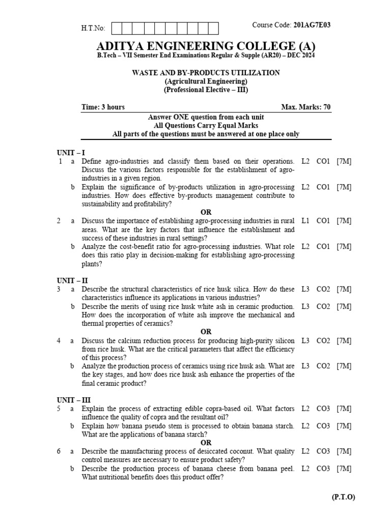 Waste Utilization in Agro-Engineering Exam | PDF