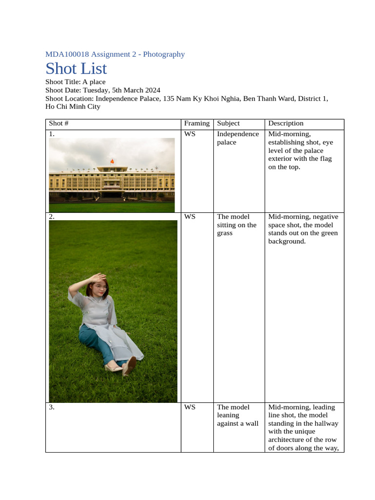 Photography Assignment: Shoot Plan | PDF