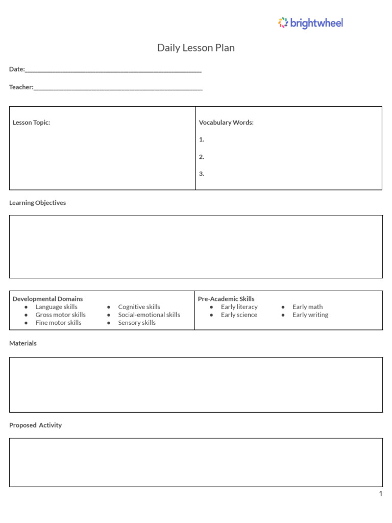 Daily Lesson Plan Template for Educators | PDF