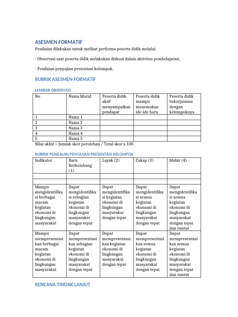 Asesmen Formatif Tabel | PDF