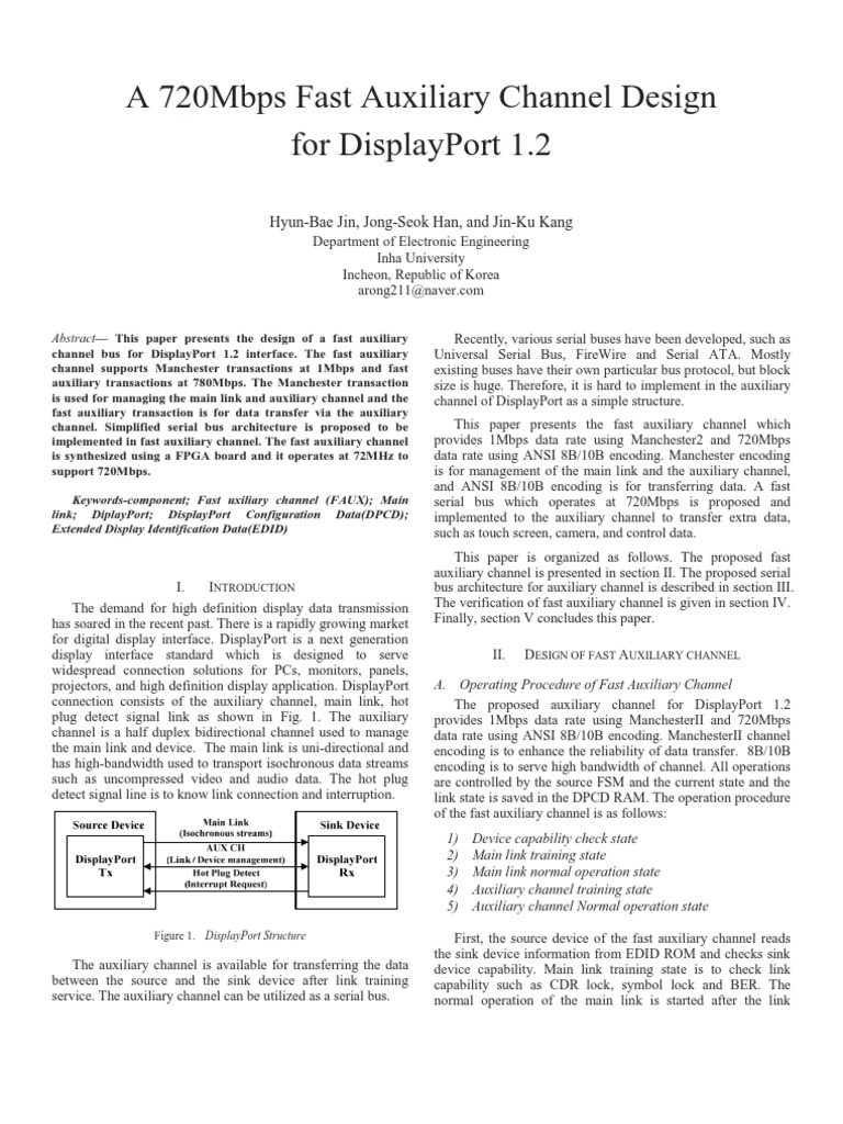 A 720Mbps Fast Auxiliary Channel Design For Display Port 1.2 | PDF ...