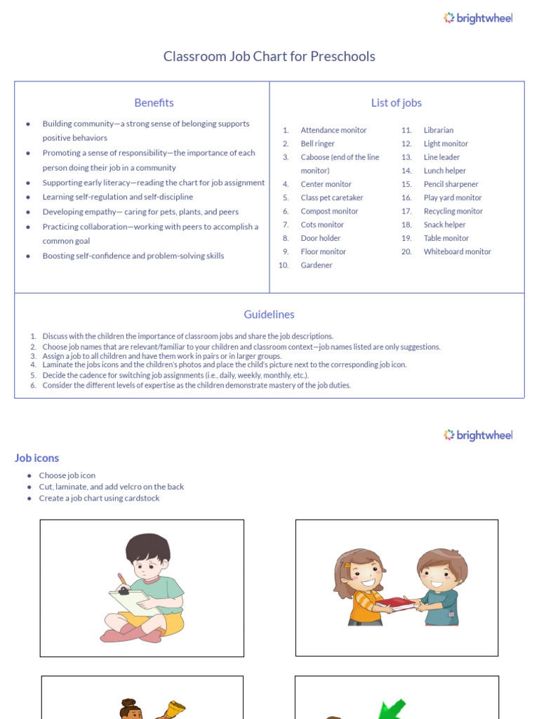 Classroom Job Chart For Preschools - Brightwheel | PDF | Family ...