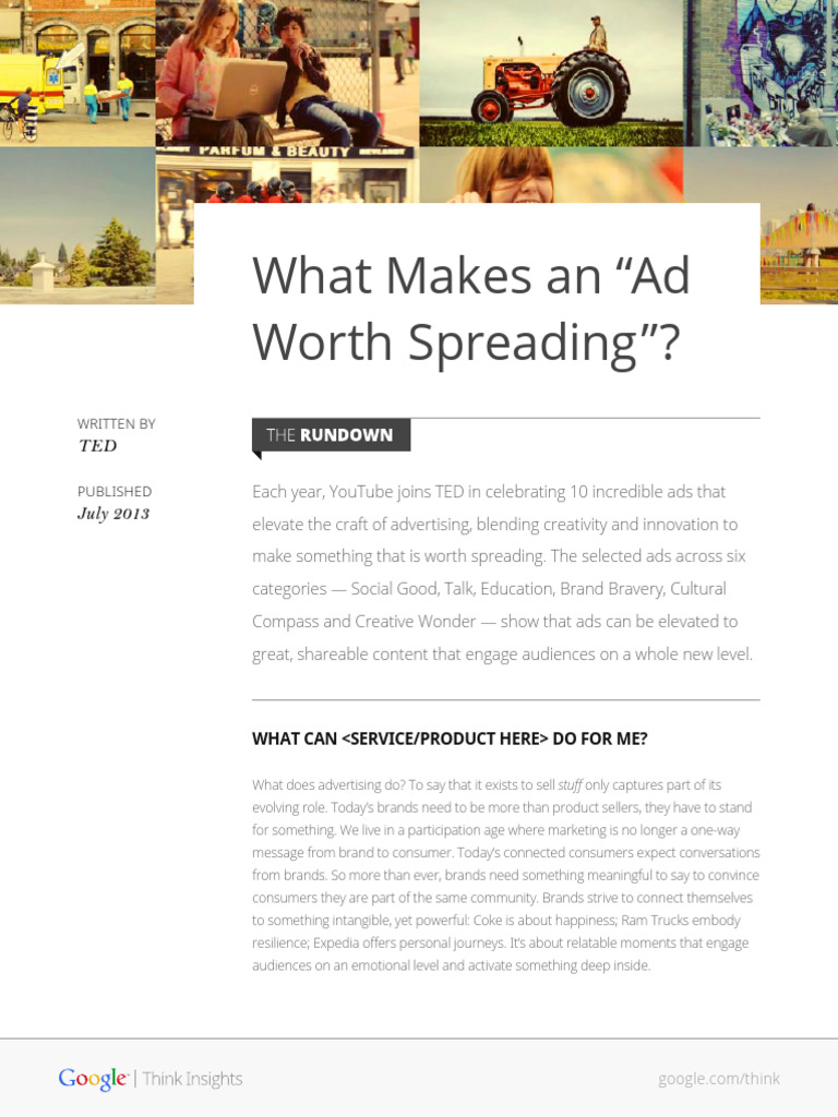 Ted Ads Worth Spreading Whitepaper - Articles | PDF | Brand | Advertising