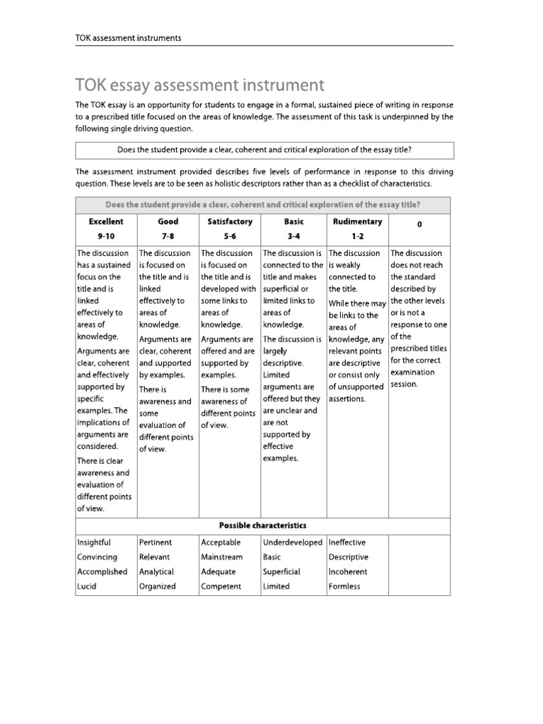 Tok Marking Rubric (ESSAY) | PDF
