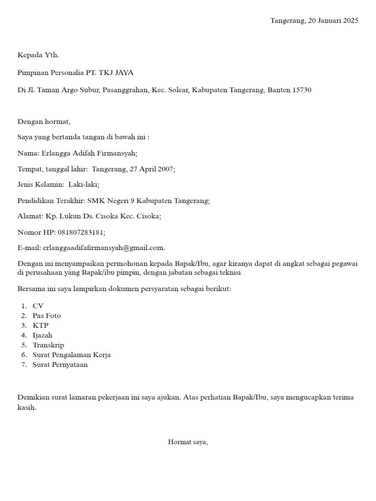 Format-Surat-Lamaran - Doc 20250119 125905 0000 | PDF