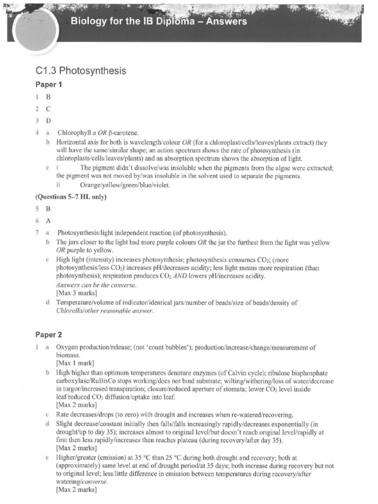 Photosynthesis Ans Scheme | PDF