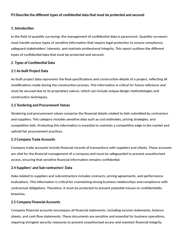 P3 Describe the different types of confidential data that must be ...