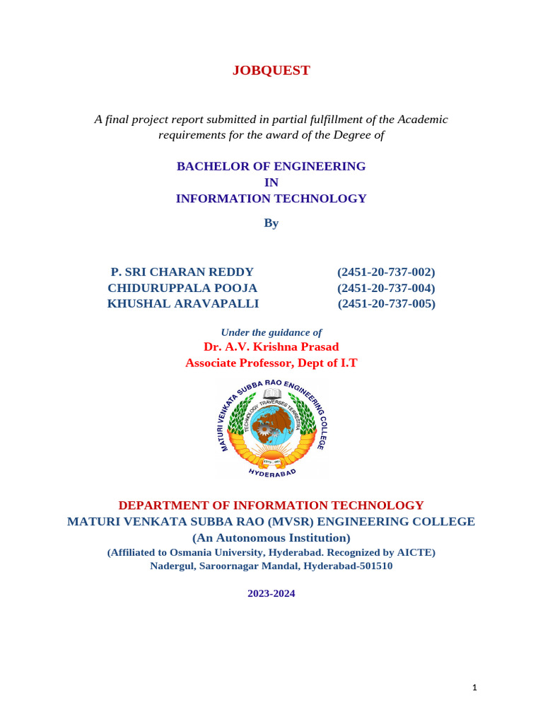 JobQuest: IT Engineering Project Report | PDF | Software Testing ...