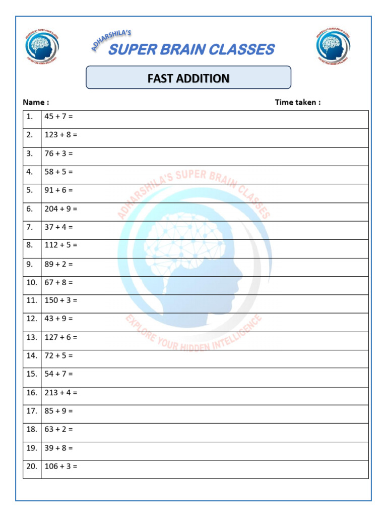 Super Brain Class fast add sub | PDF
