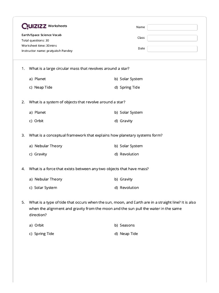 Quizizz - Earth - Space Science Vocab | PDF | Moon | Planets