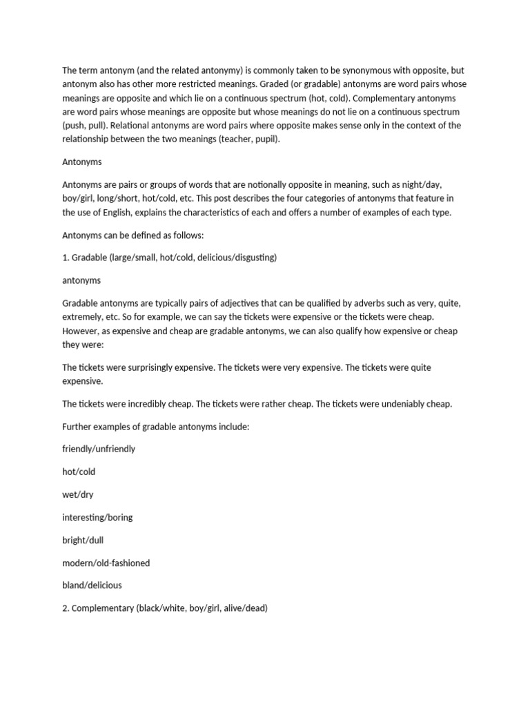 Understanding Types of Antonyms | PDF | Grammar | Vocabulary