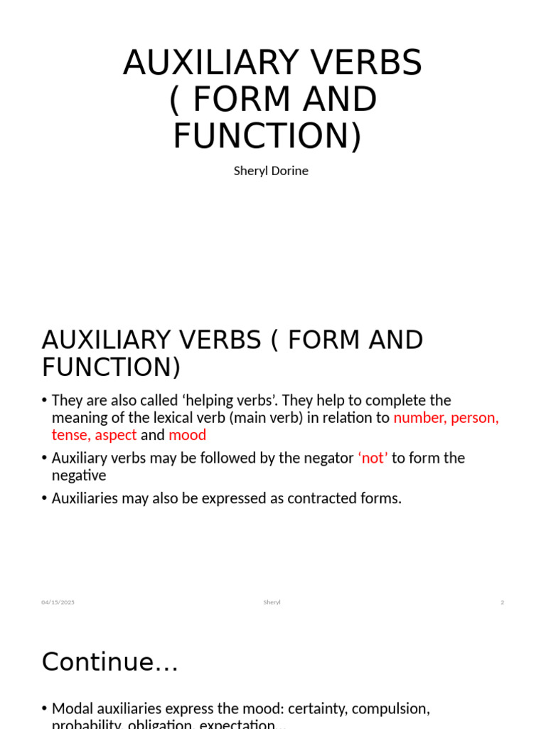 Aen 302 - Auxiliary Verbs (Form and Function) | PDF | Verb | Grammar