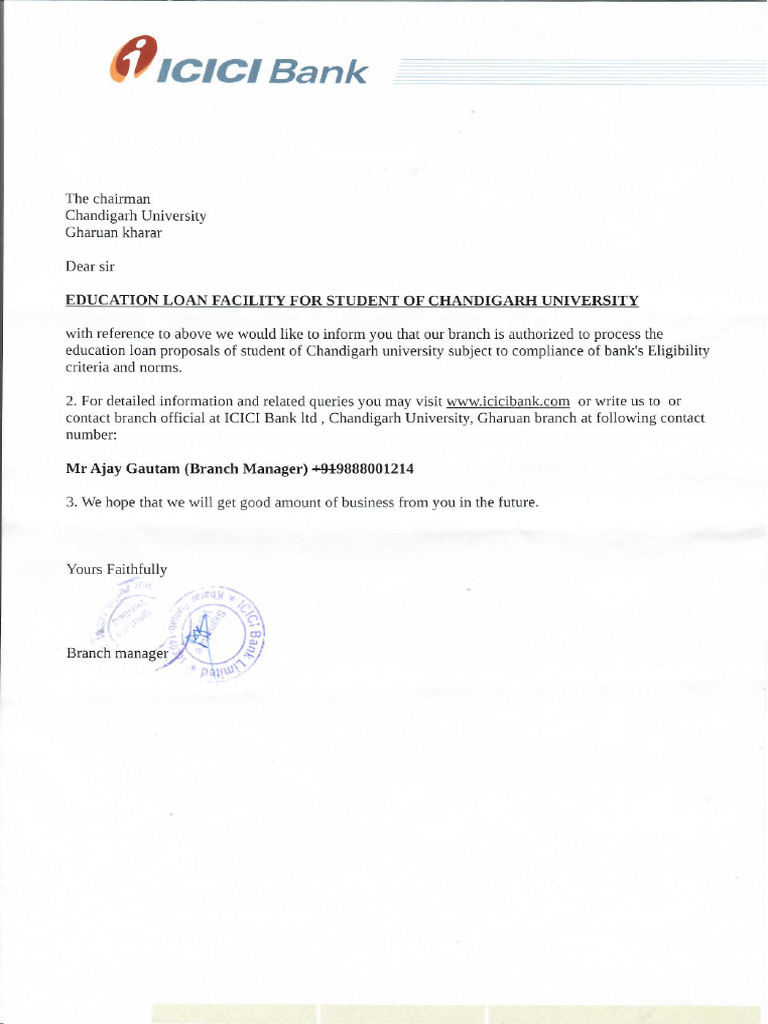 Icici Bank Tie Up Letter | PDF