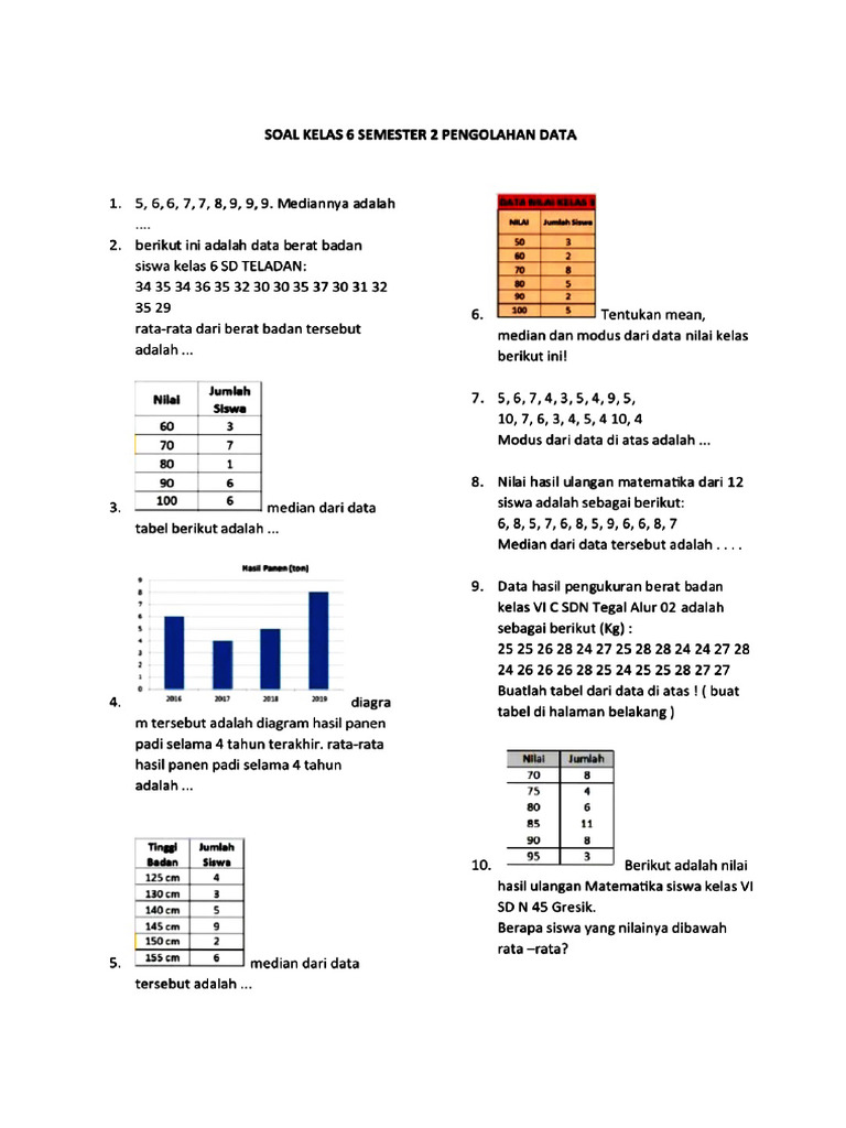 Soal Statistika Pengolahan Data Kls 6 | PDF