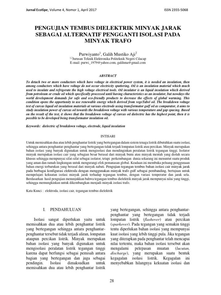 Pengujian Tegangan Tembus Minyak Jarak | PDF