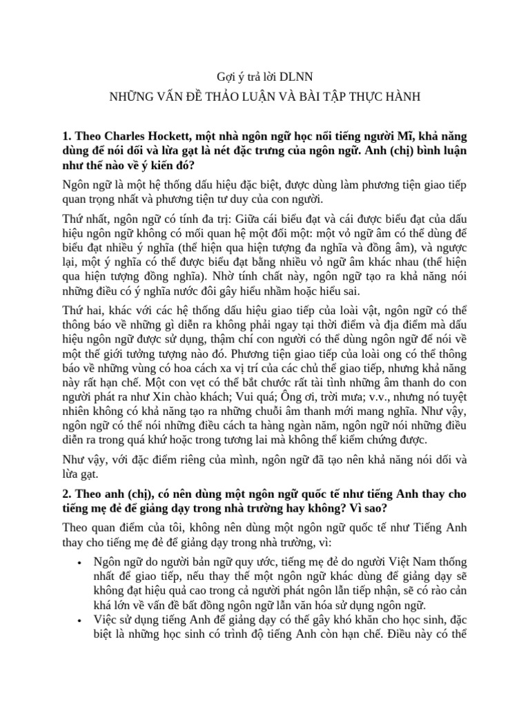 Gợi Ý Trả Lời DLNN Chương 1 | PDF