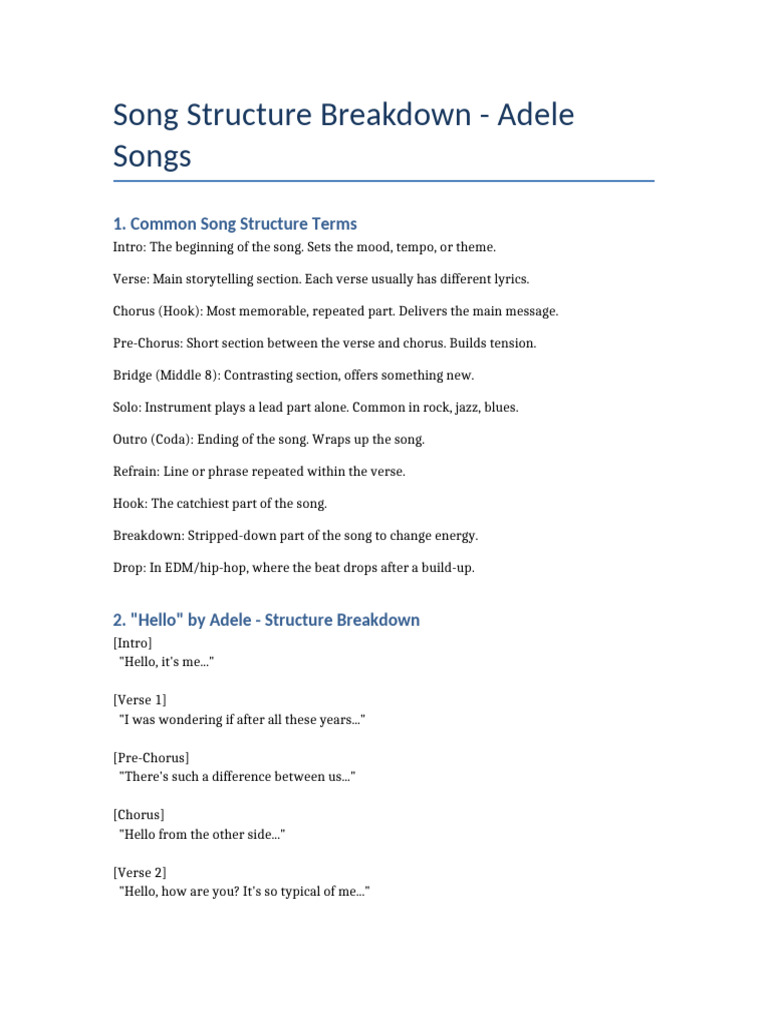 Adele Song Structure Breakdown | PDF