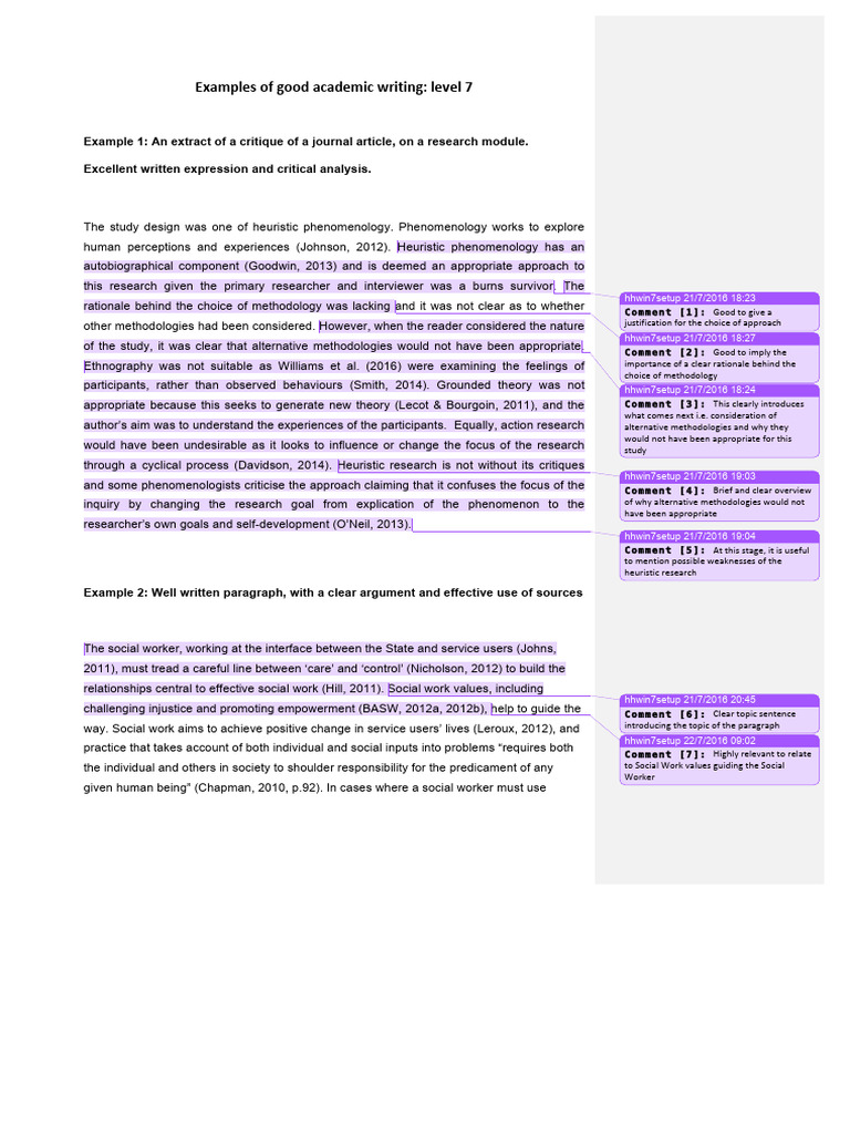 Academic Writing Examples Level 7 | PDF | Methodology | Phenomenology ...