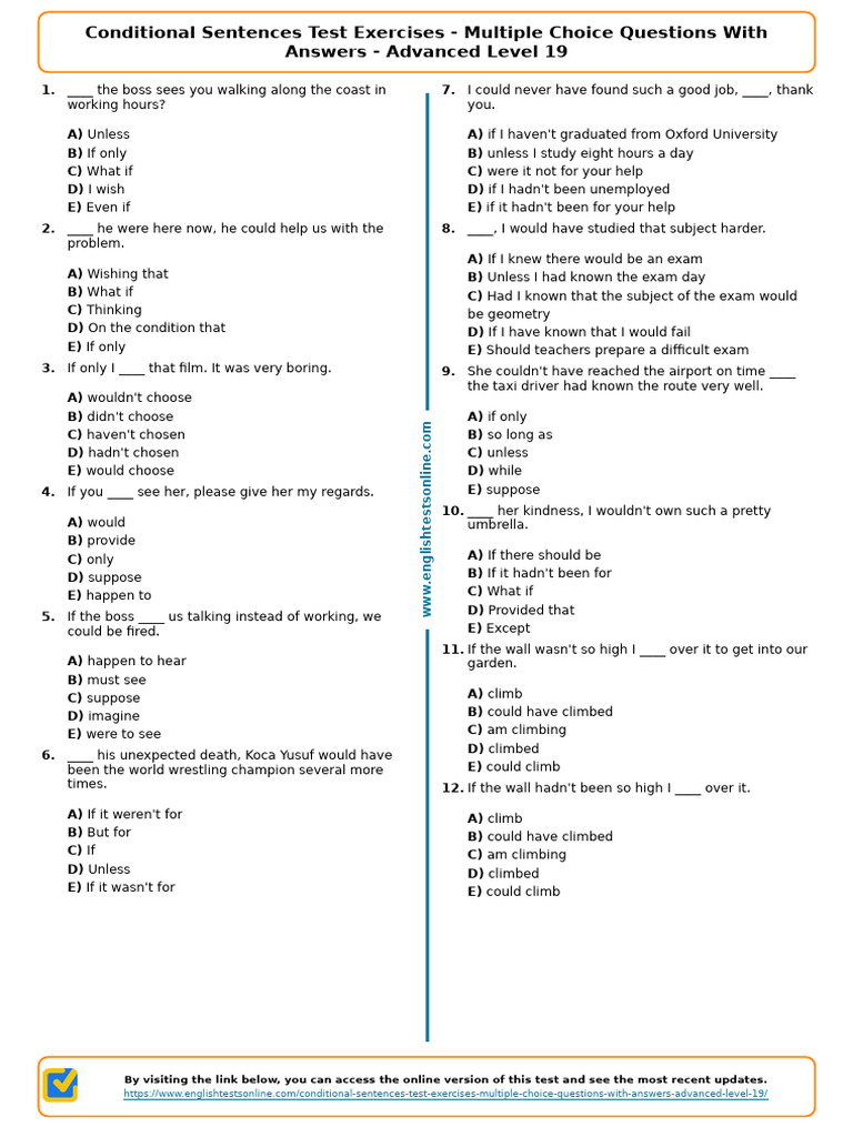 518 Conditional Sentences Test Exercises Multiple Choice Questions With ...