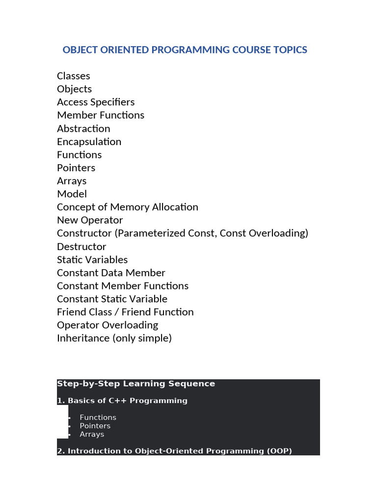OOP Course Topics Overview | PDF