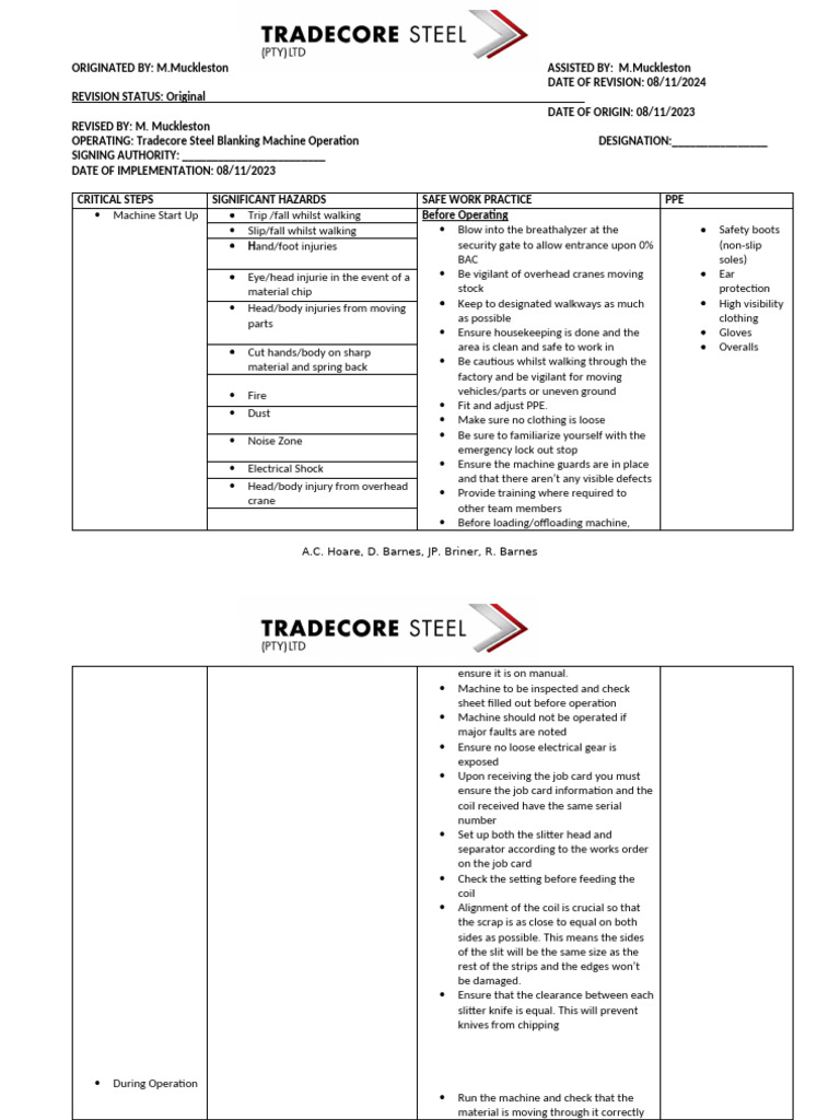 TCS Ssop - Blanking Line Operator | PDF | Manufactured Goods