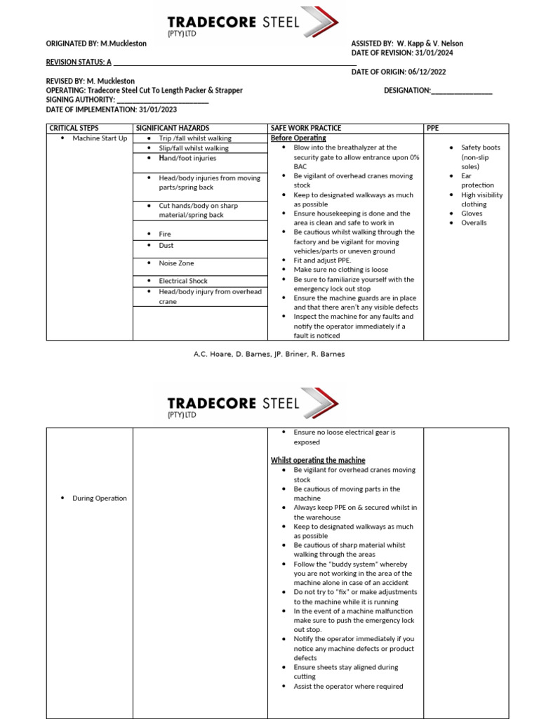 Tradecore Steel Safety Procedures | PDF | Safety