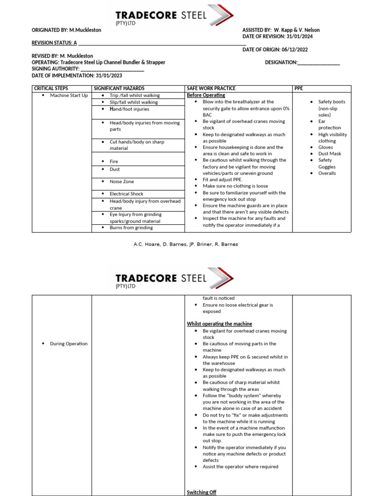 Steel Lip Channel Bundler Safety Guide | PDF | Personal Protective ...