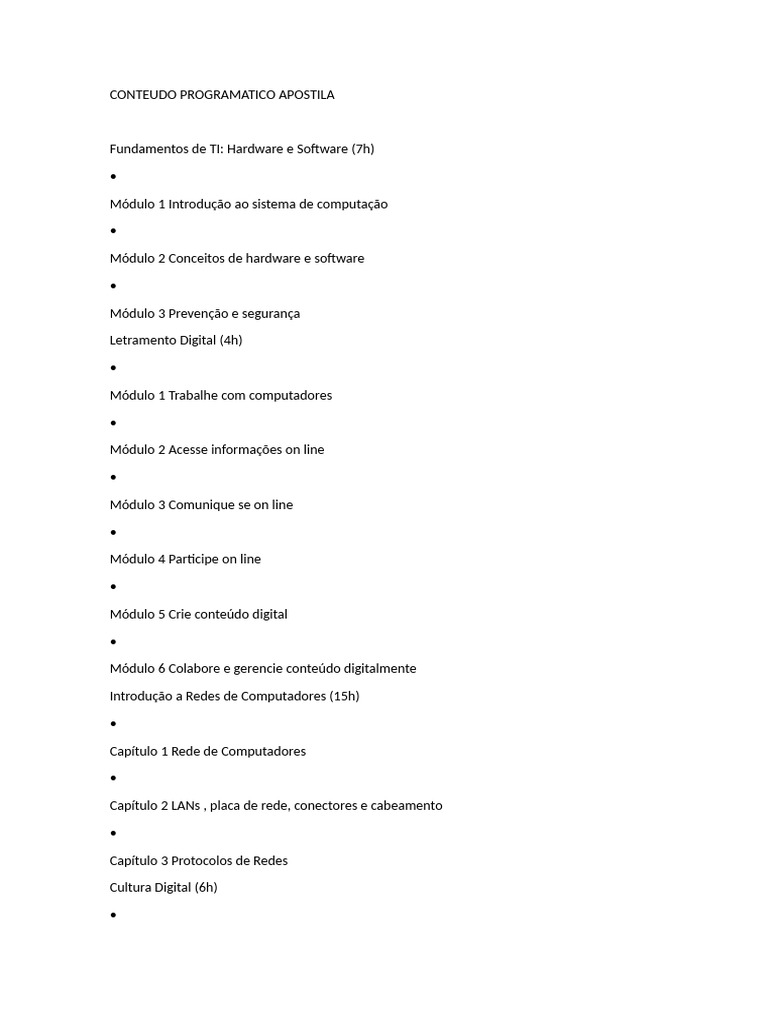 Conteudo Programatico Apostila | PDF