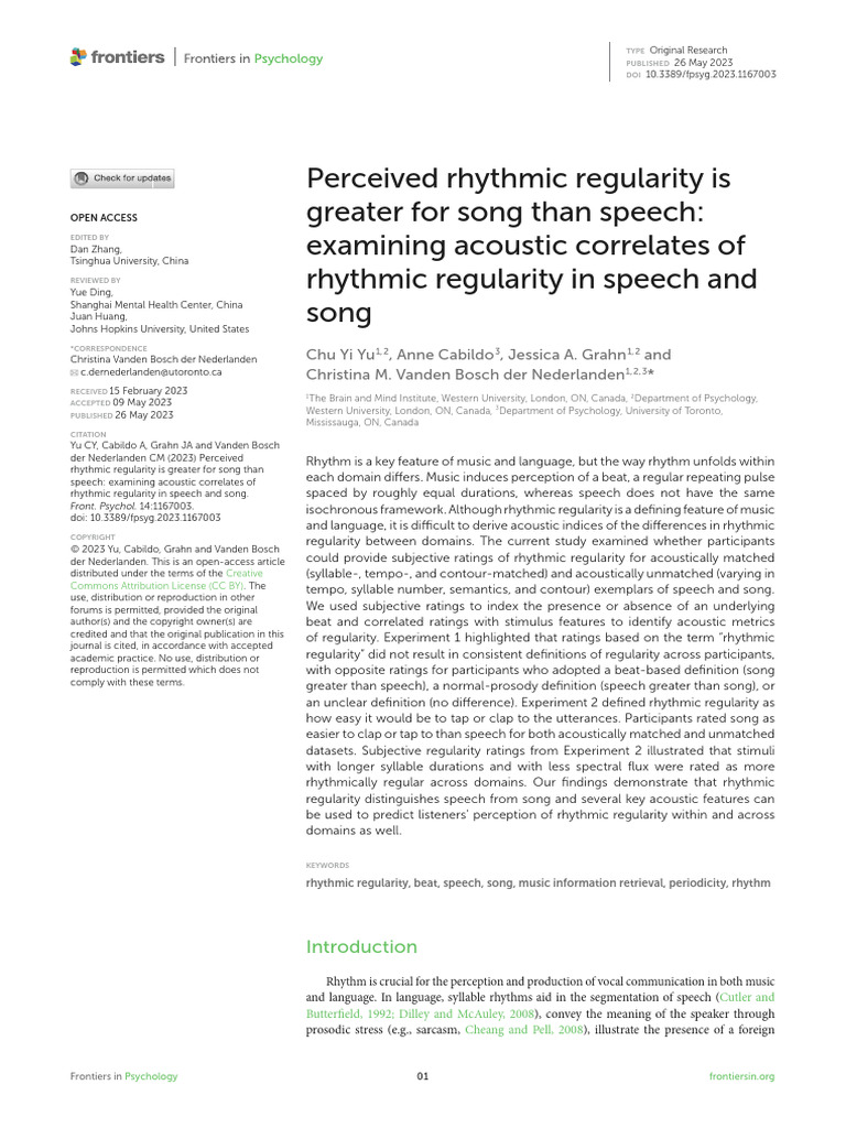 Perceived Rhythmic Regularity Is Greater For Song | PDF | Rhythm ...