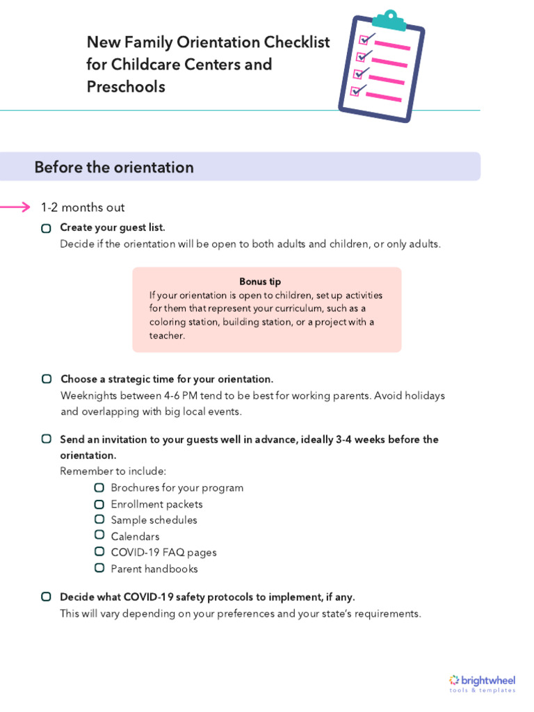 New Family Orientation Checklist For Childcare Centers and Preschools ...