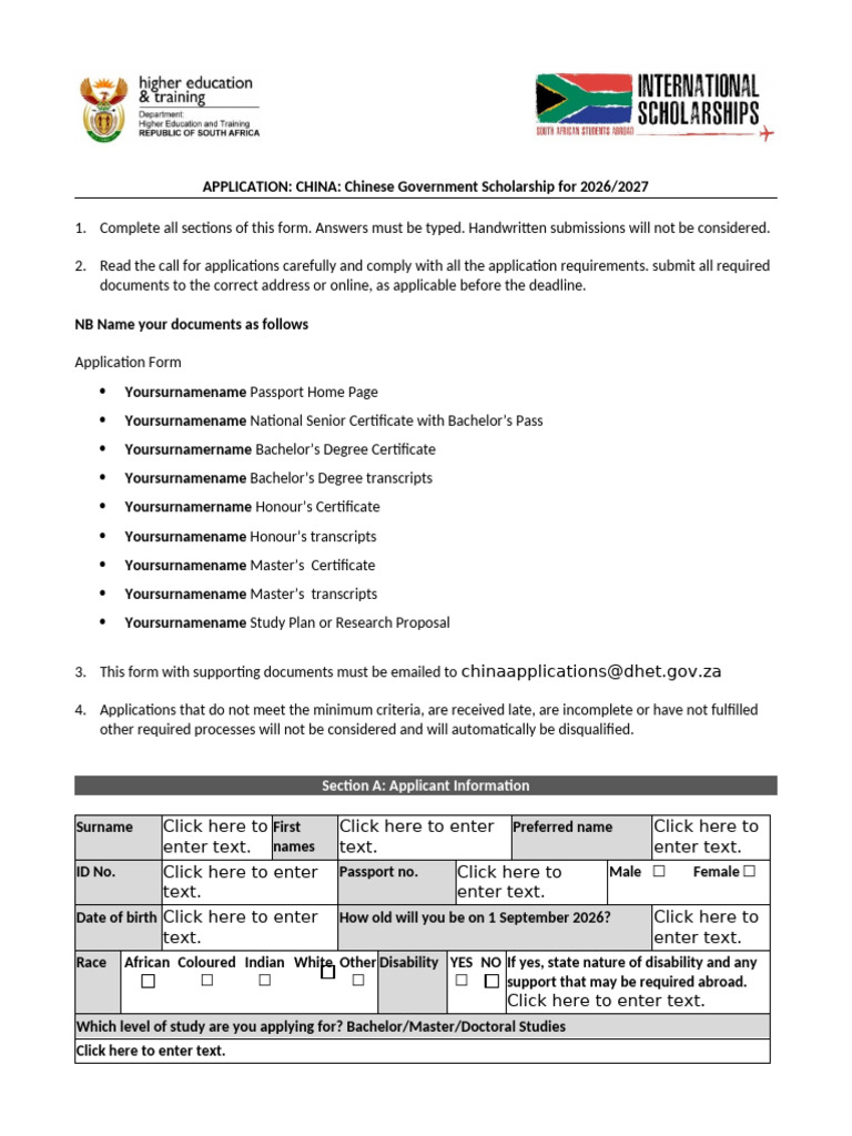 DHET Scholarship Application Form China | PDF | Academic Degree ...