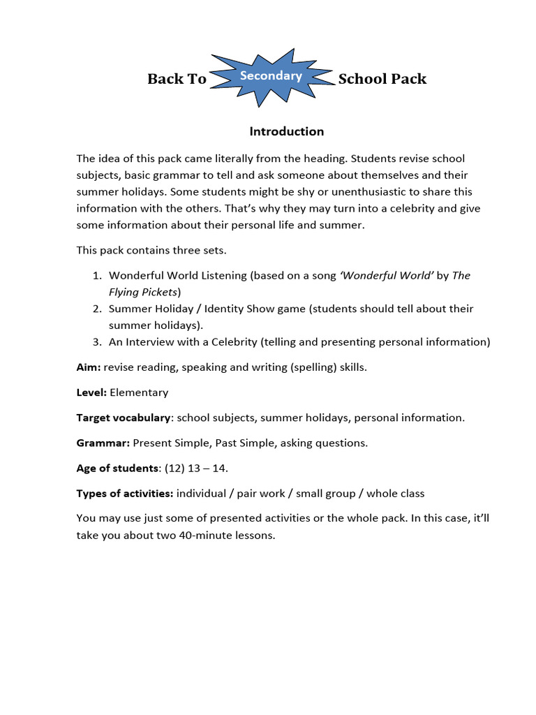 Back To Secondary School Pack Intro | PDF