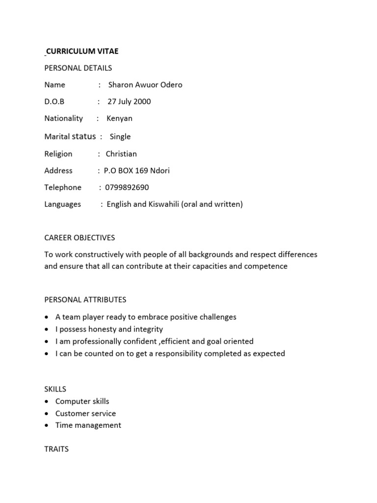 Sharon Awuor Odero CV Summary | PDF