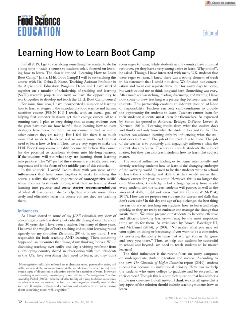 J of Food Science Edu - 2019 - Schmidt - Learning How To Learn Boot ...