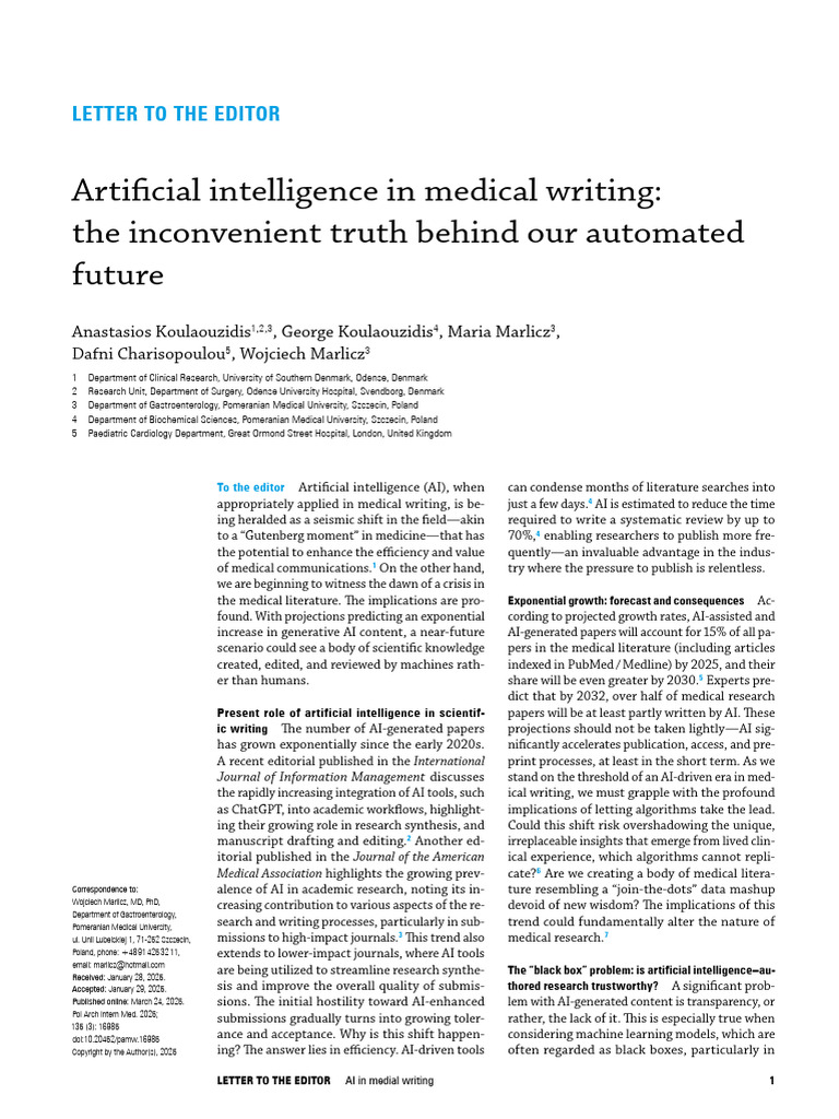 Artificial Intelligence In Medical Writing Pdf Artificial