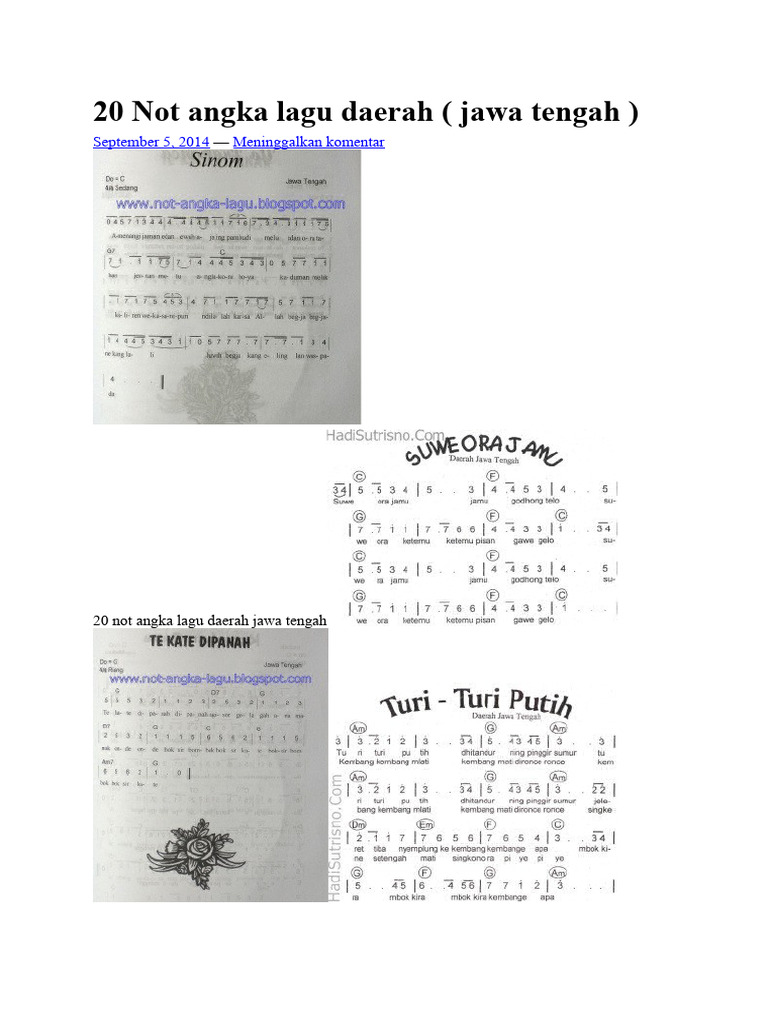 20 Not Angka Lagu Daerah. | PDF