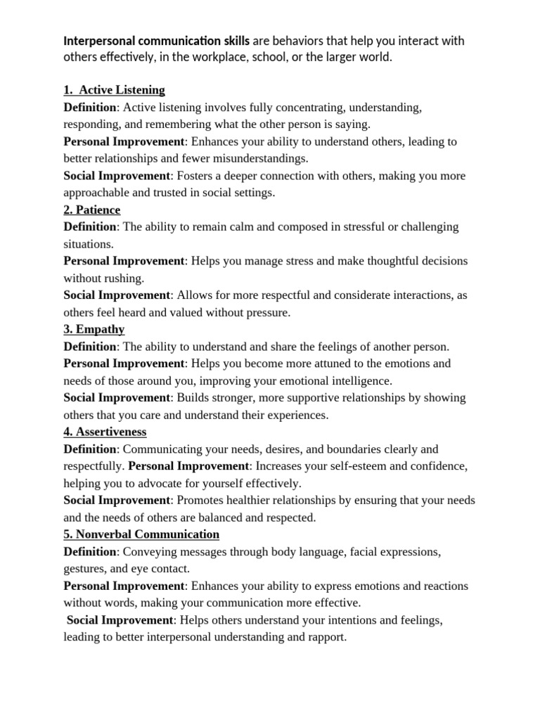 Interpersonal Communication Skills 06-2024 | PDF | Communication ...