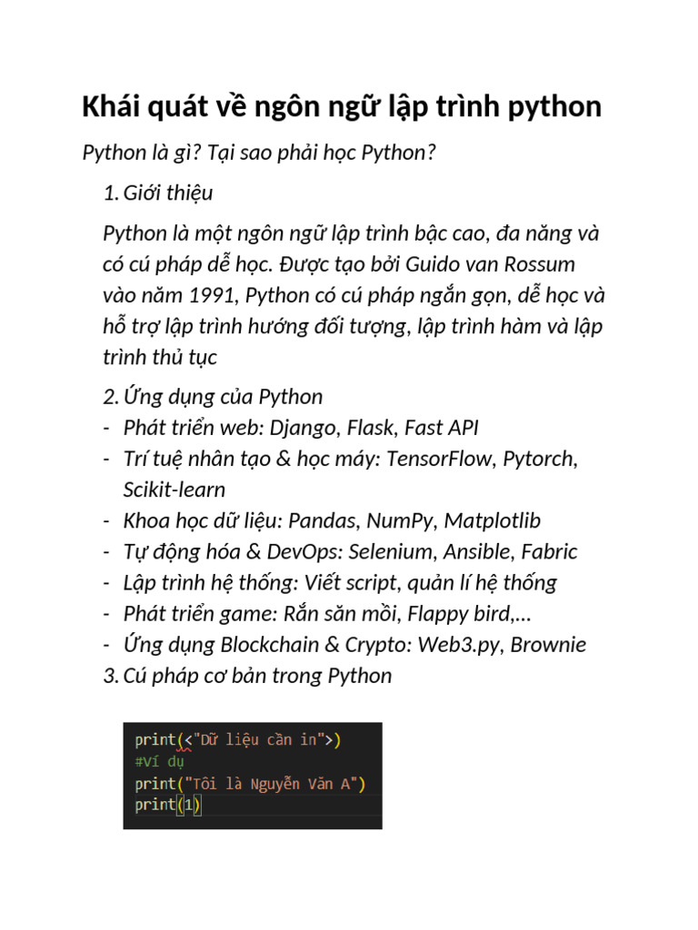 Khái Quát Về Ngôn Ngữ Lập Trình Python | PDF