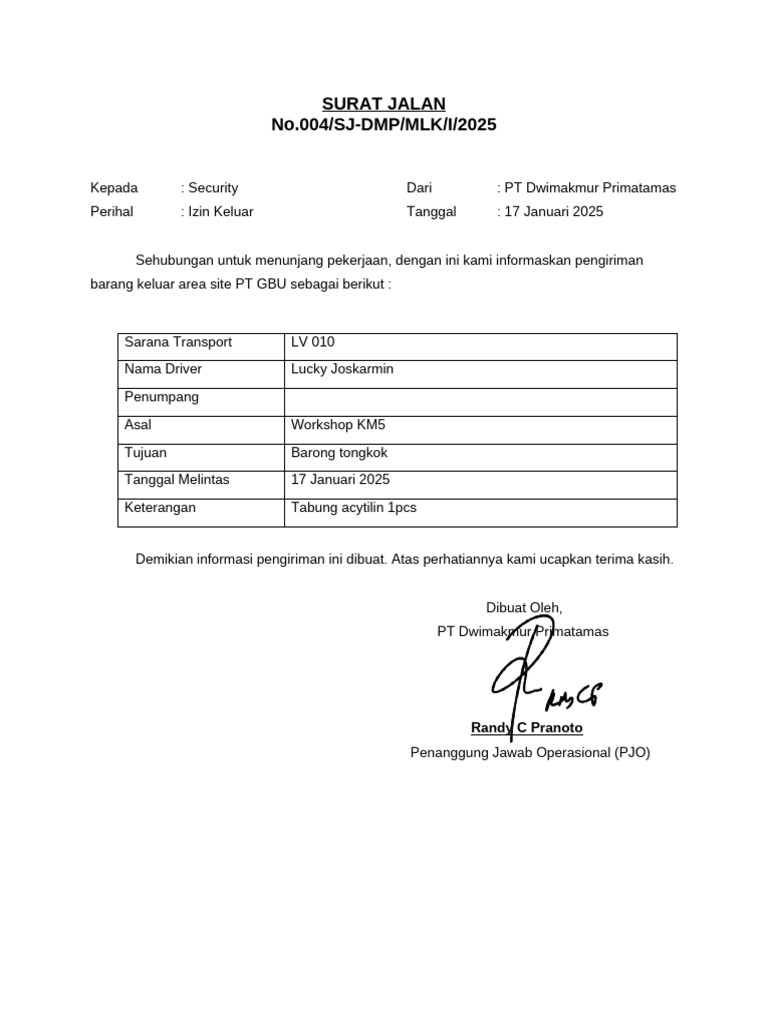 Form Surat Jalan - Acy | PDF