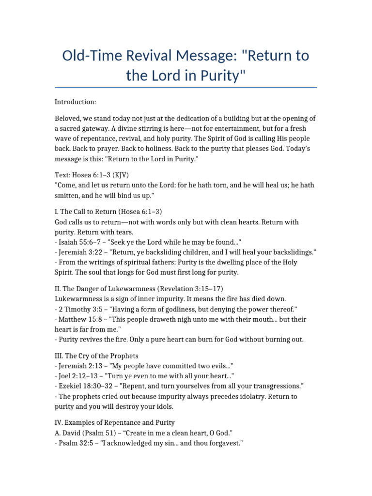 Return To The Lord in Purity | PDF | Sin | Acts Of The Apostles