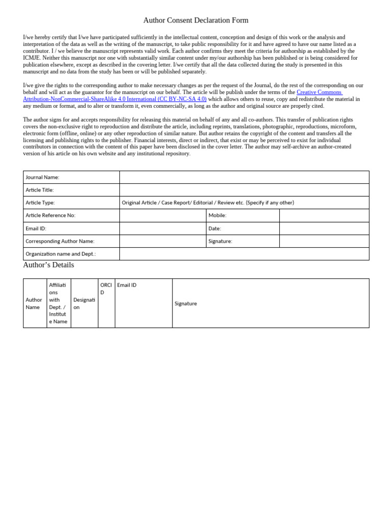 Author Consent Declaration Form | PDF | Creative Commons License ...
