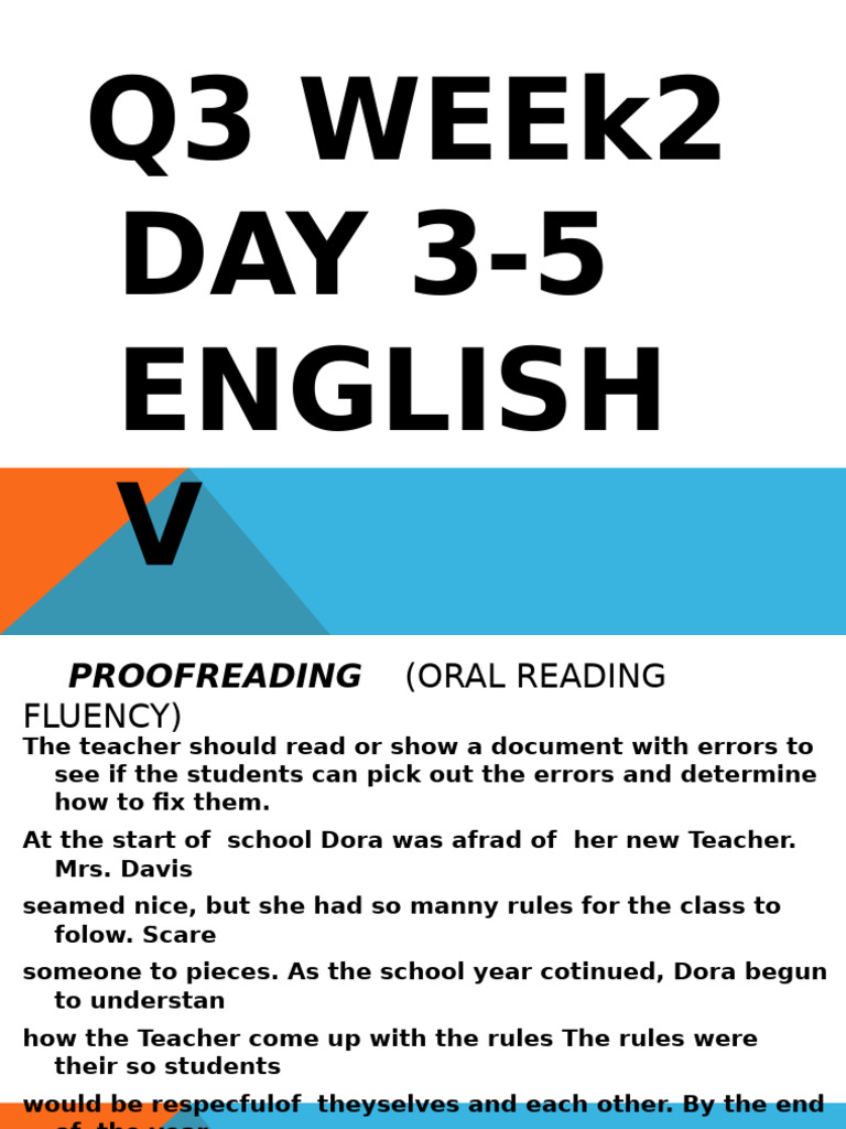ENGLISH 5 PPT Q3 W2 Day 3-5 - Proofreading Oral Reading Fluency, Problem and Solution ...