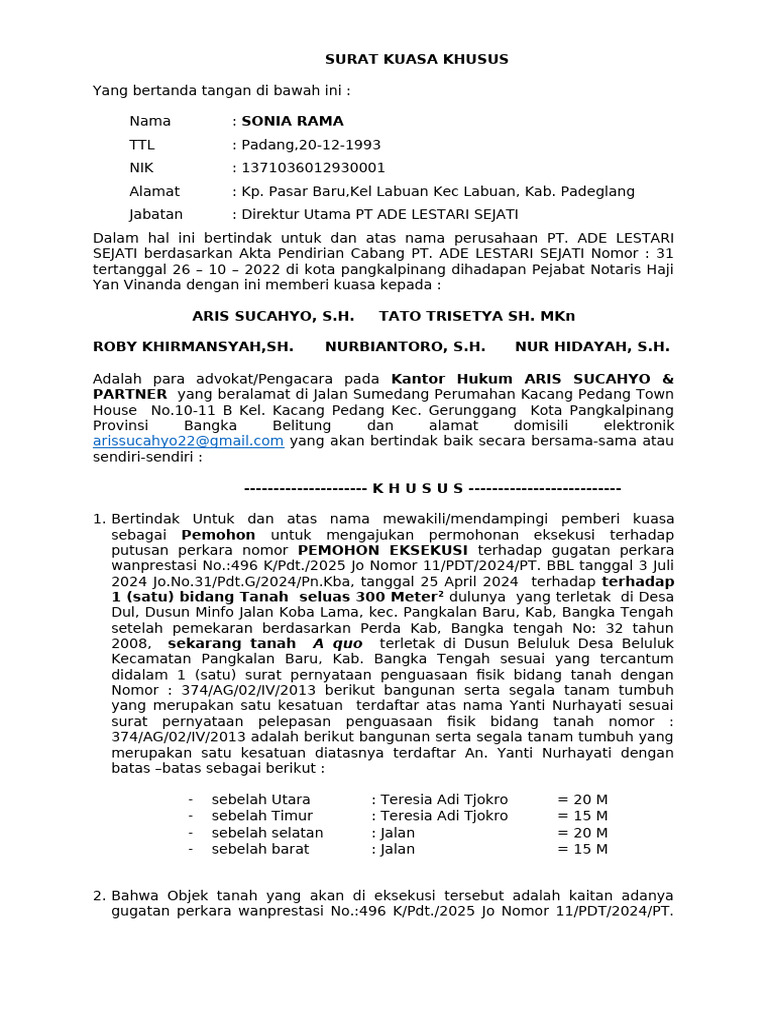 Surat Kuasa Eksekusi | PDF