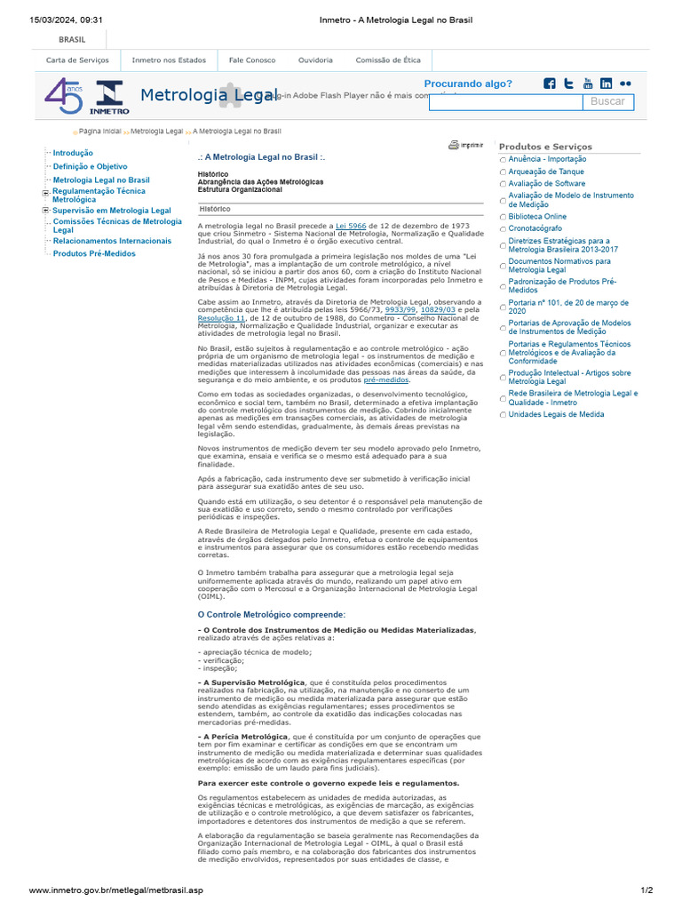 Inmetro - A Metrologia Legal No Brasil | PDF | Metrologia