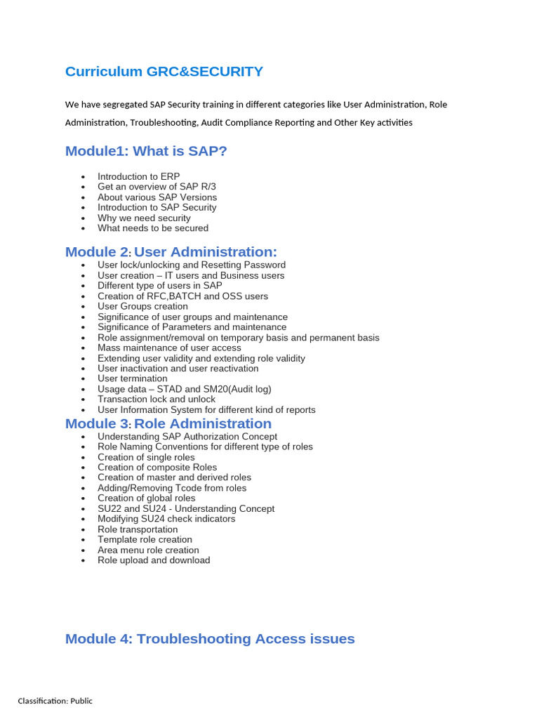 SAP GRC Security Training Curriculum | PDF | Computing | Information ...