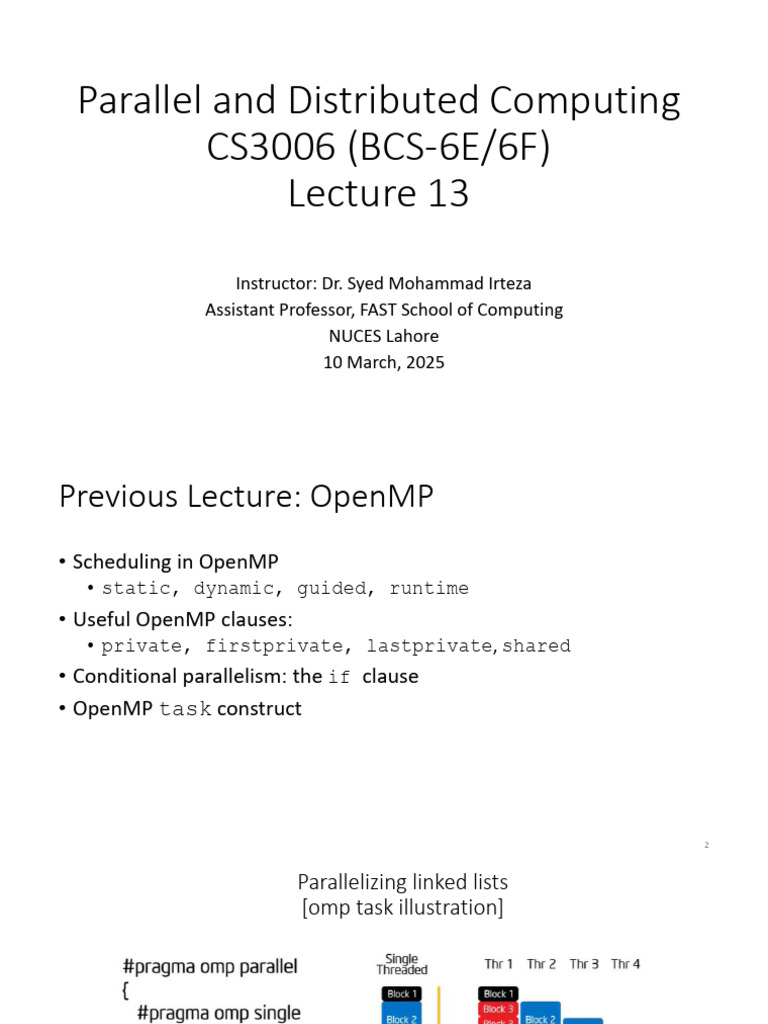 Lecture 13 Pdc Bcs 6ef Smi Spring 2025 | PDF | Thread (Computing) | Operating System Technology