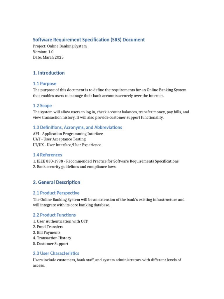 SRS Online Banking System | PDF | Software Testing | Databases